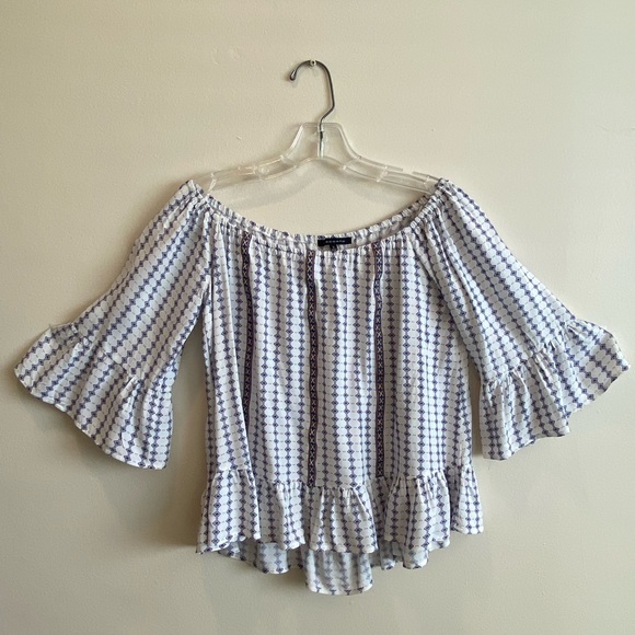 Staccato | Tops | White Off The Shoulder With Blue Detailing | Poshmark